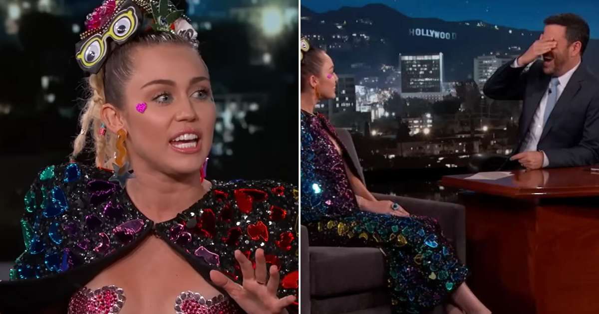 Jimmy Kimmel gets visibly uncomfortable with Miley Cyrus' flashy outfit ...